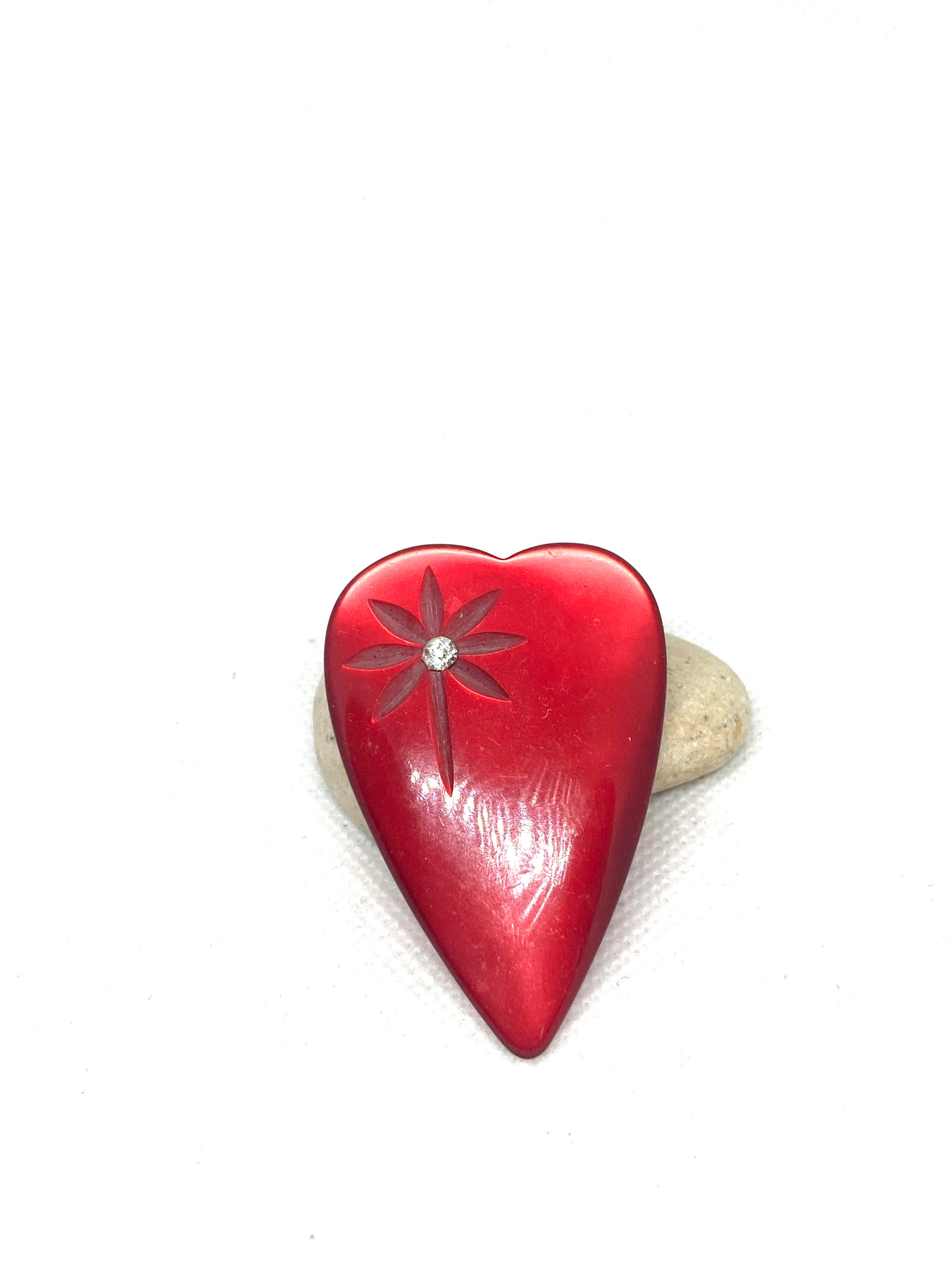 Vintage Large Plastic Red Heart Brooch - Etsy