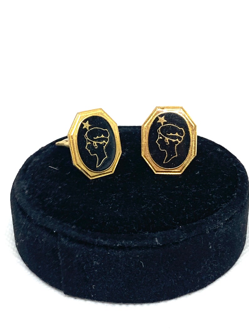 Vintage Octagon Brass Woman Face Cufflinks - Etsy