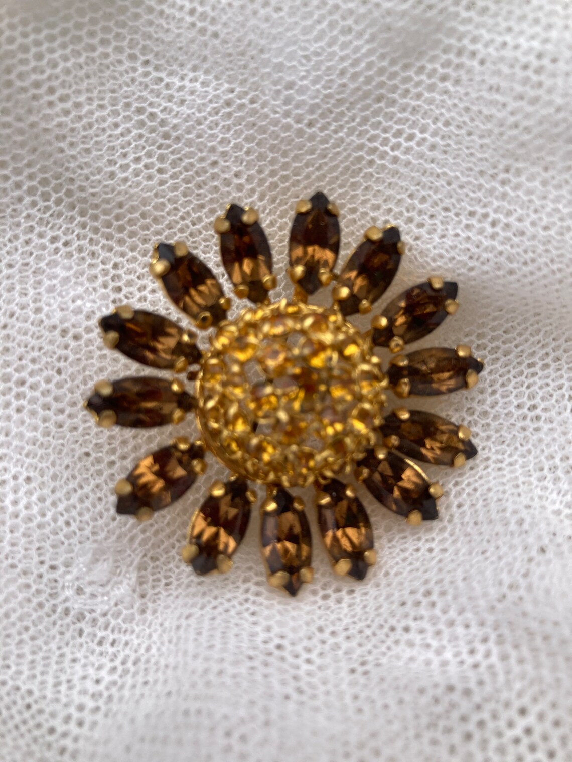 Vintage Floral Brooch With Crystals - Etsy
