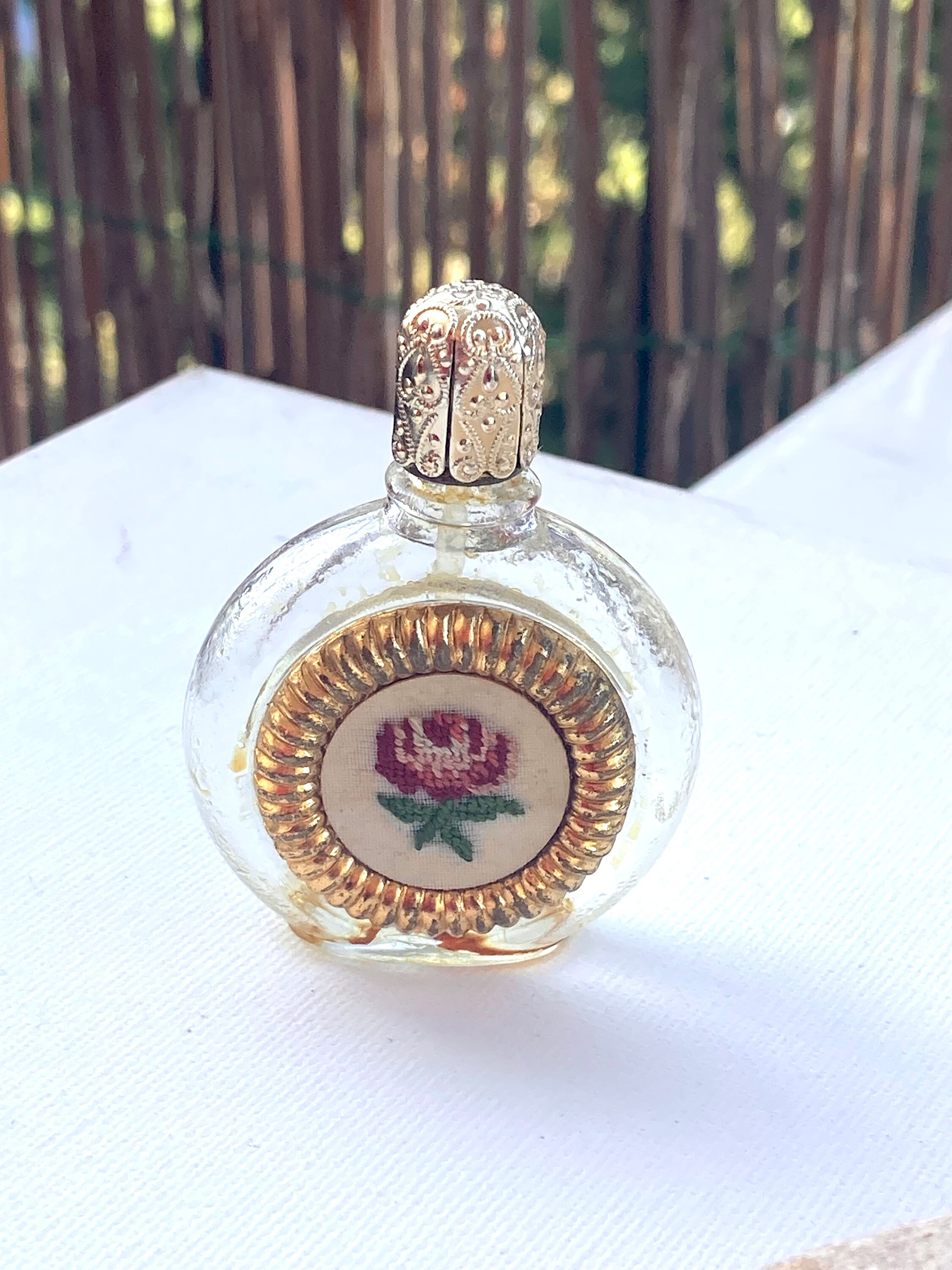 Vintage Perfume Bottle With Petit Point Rose - Etsy