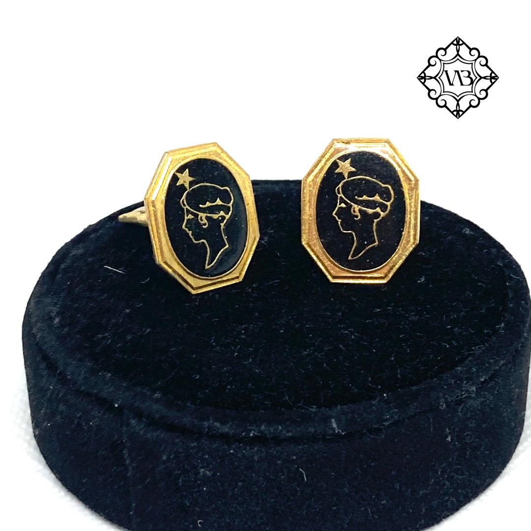 Vintage Octagon Brass Woman Face Cufflinks - Etsy