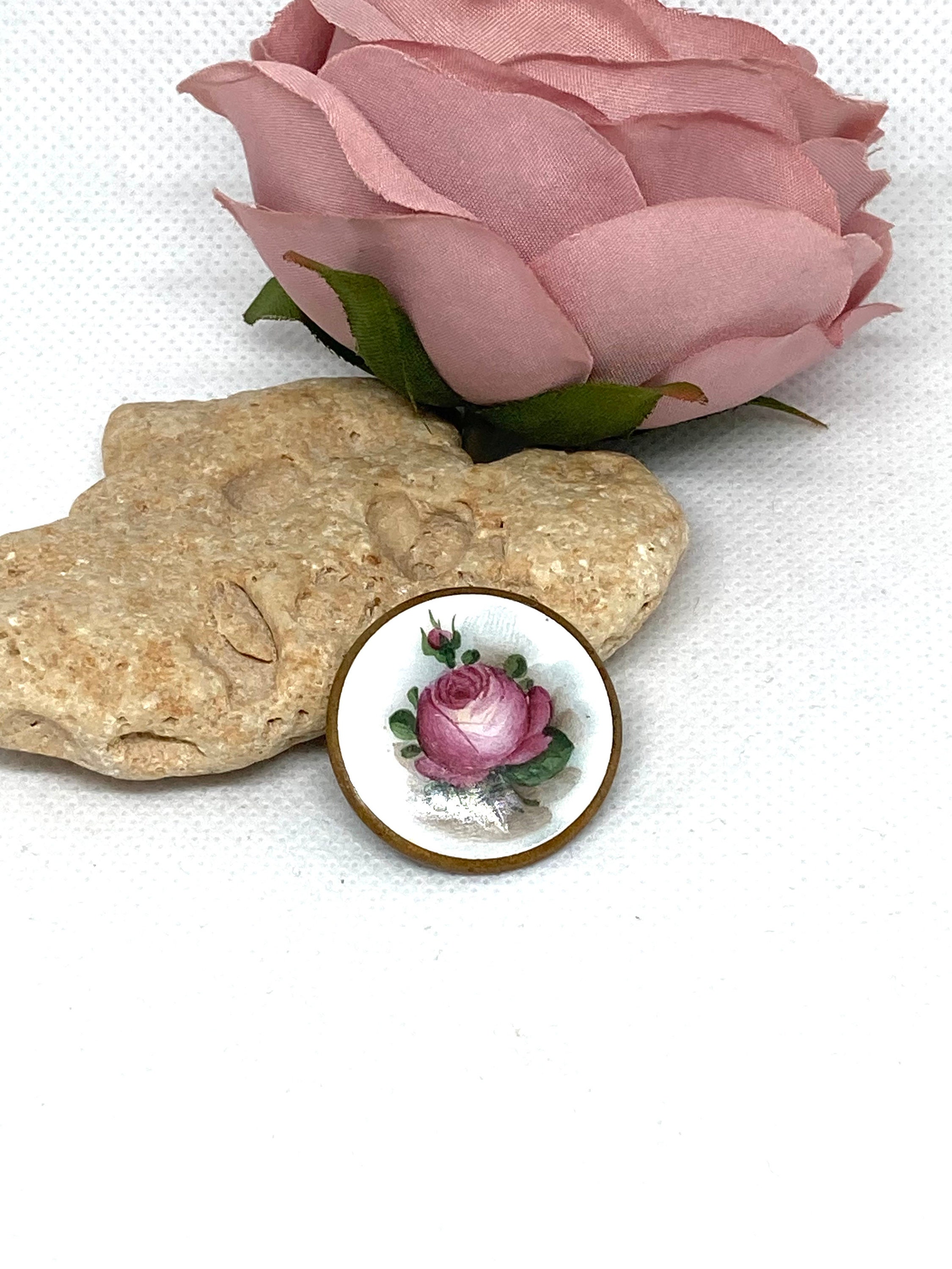 Vintage Porcelain Button With Rose - Etsy
