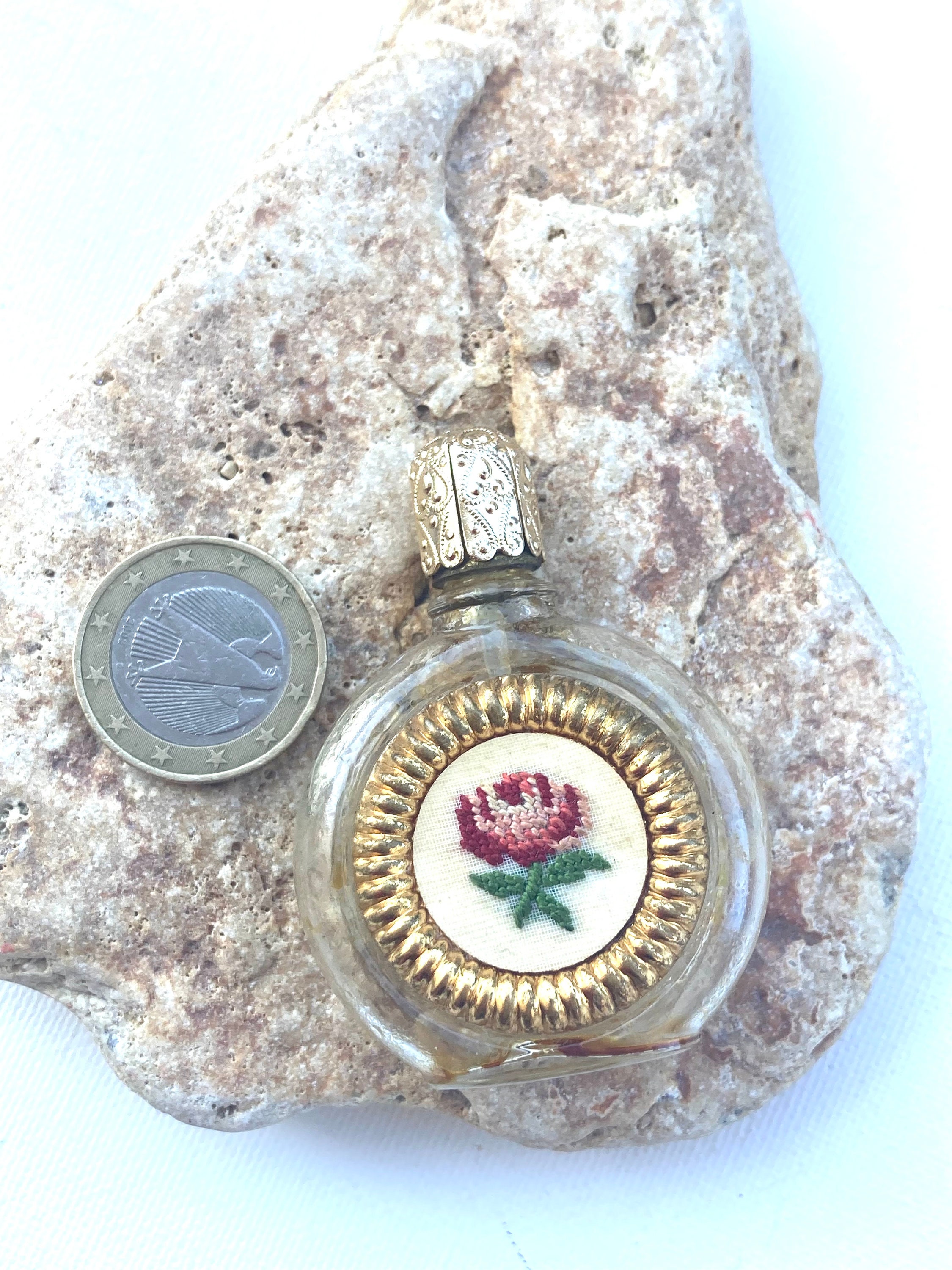 Vintage Perfume Bottle With Petit Point Rose - Etsy
