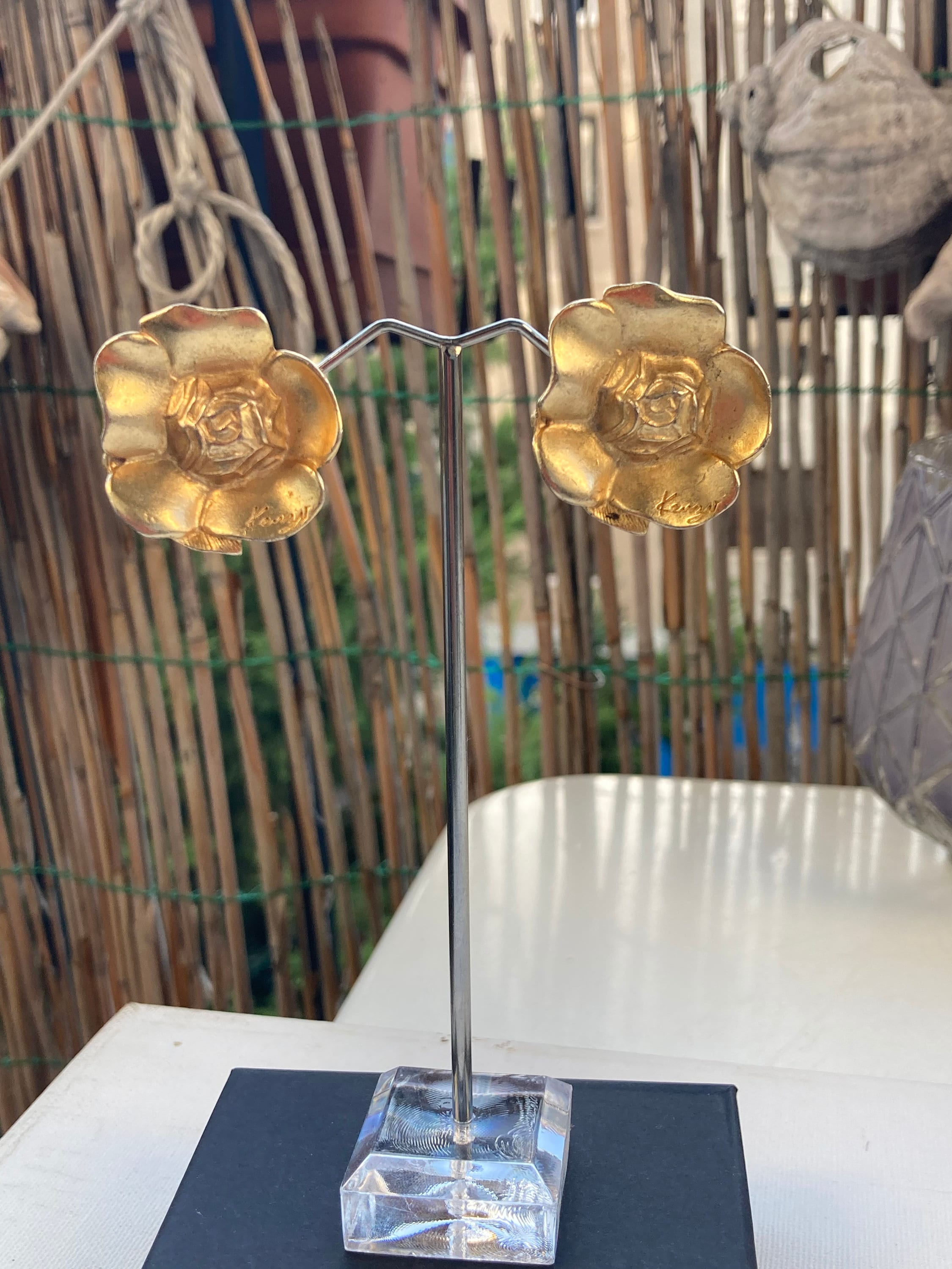 Vintage Kenzo Gold Floral Clip on Earrings - Etsy