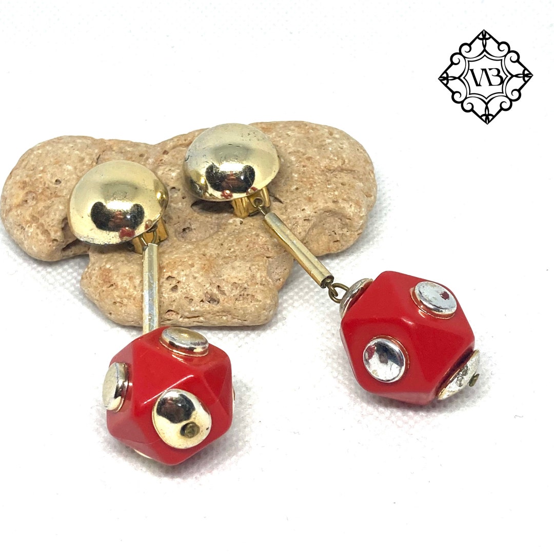 Retro Red Plastic Extra Long Clip on Earrings - Etsy