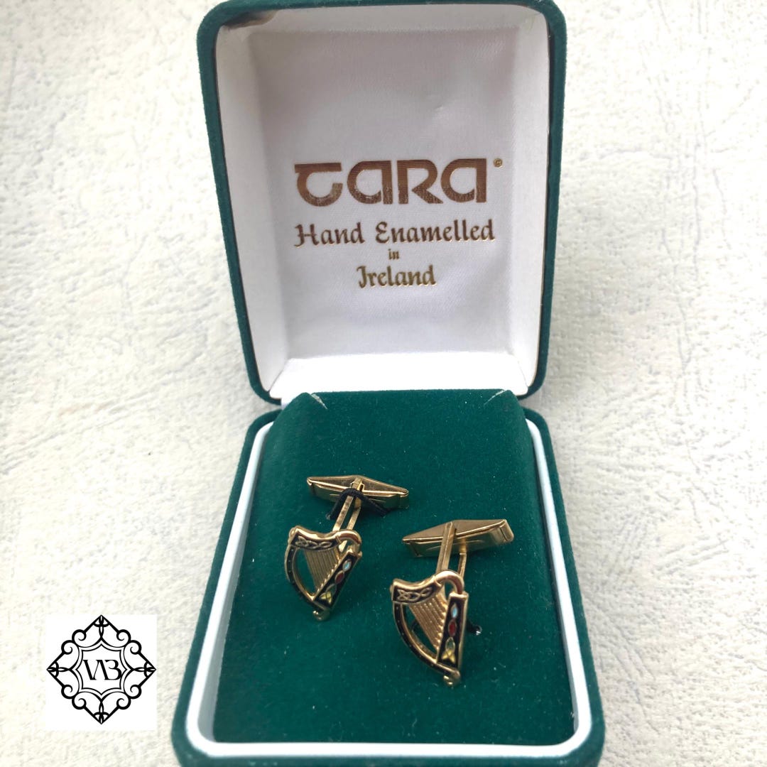 Vintage Tara Hand Enameled Harp Cufflinks - Etsy