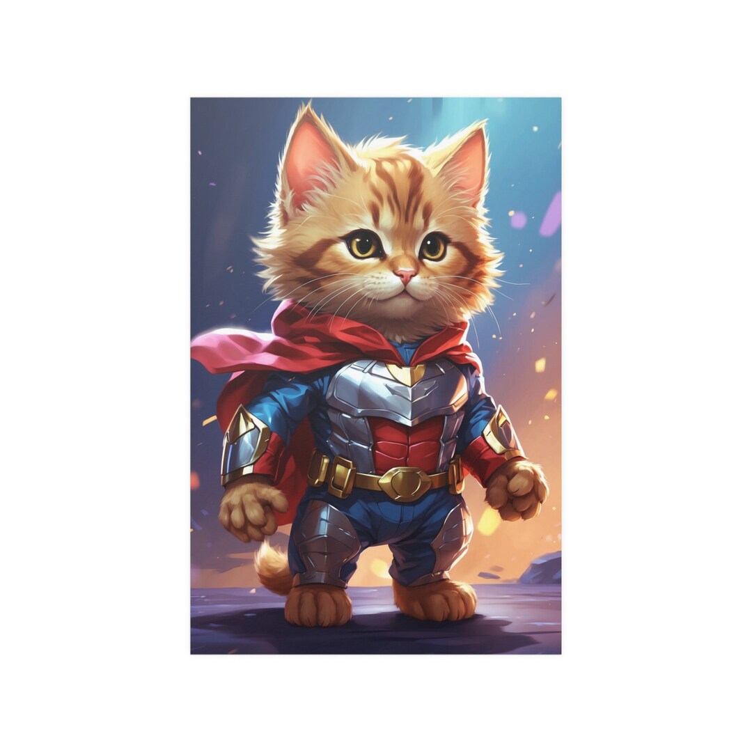 Superhero Kitten Luxurious Satin Poster 24x36 High-quality 210gsm ...