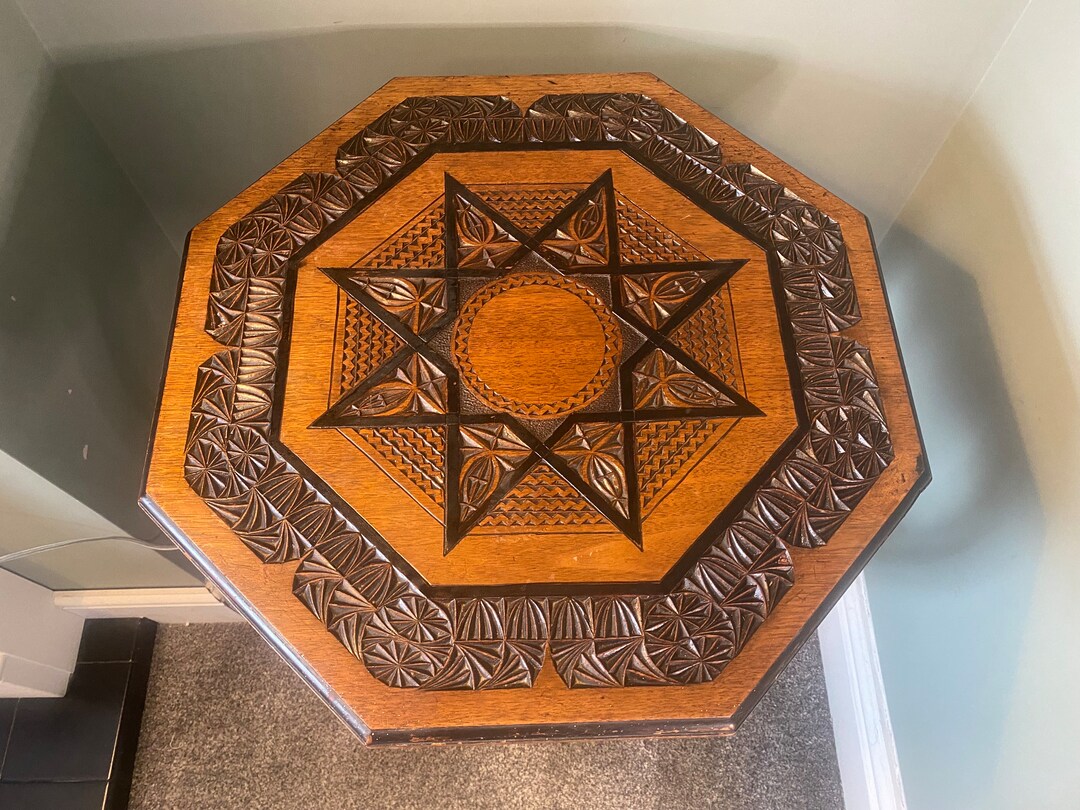 Antique Victorian Hexagonal Side Table With Carved Details Vintage ...