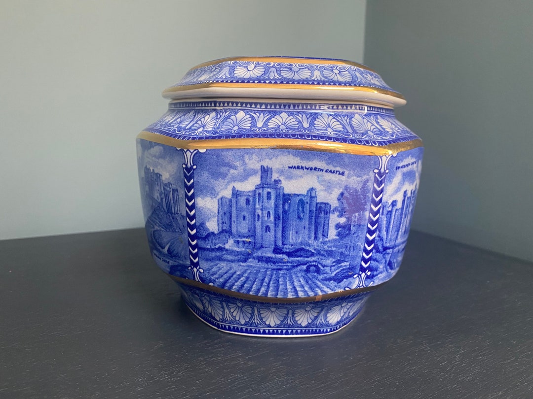 Wade Blue and White Ringtons Hexagonal Tea Caddy Millennium Cathedral ...