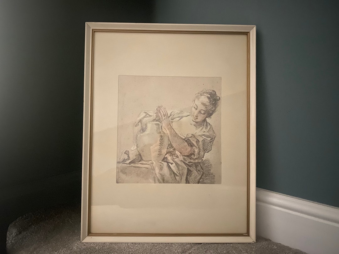 Francois Boucher- Girl With A Jug. Vintage Framed Print of A Pencil ...