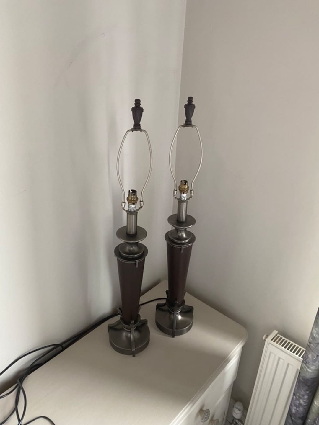 Large Vintage Lamp Pair Brass and Leather Table / Bedside Lamps. Heavy ...