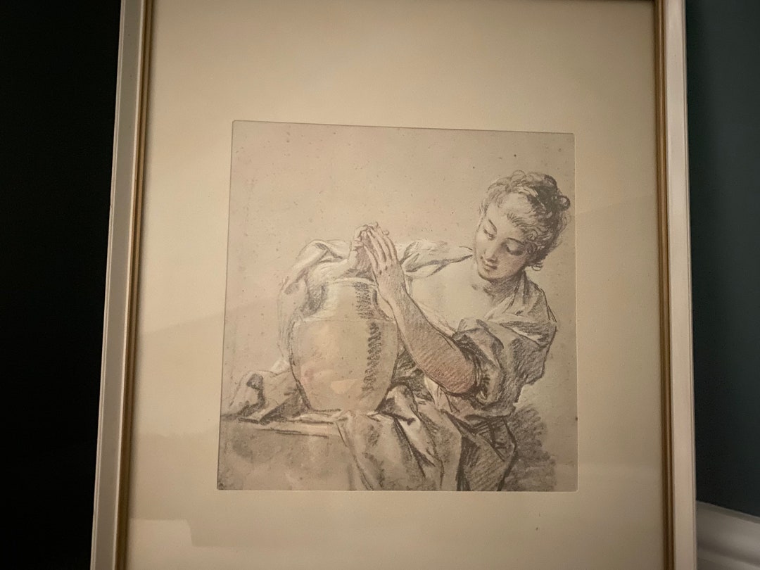 Francois Boucher- Girl With A Jug. Vintage Framed Print of A Pencil ...