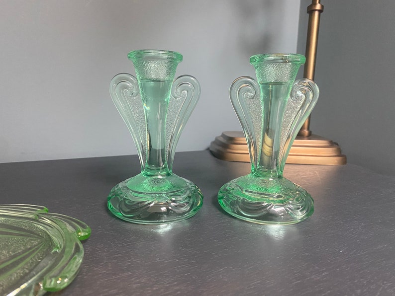 Vintage Green Glass Dressing Table Set Art Deco Glass Vanity Set by ...