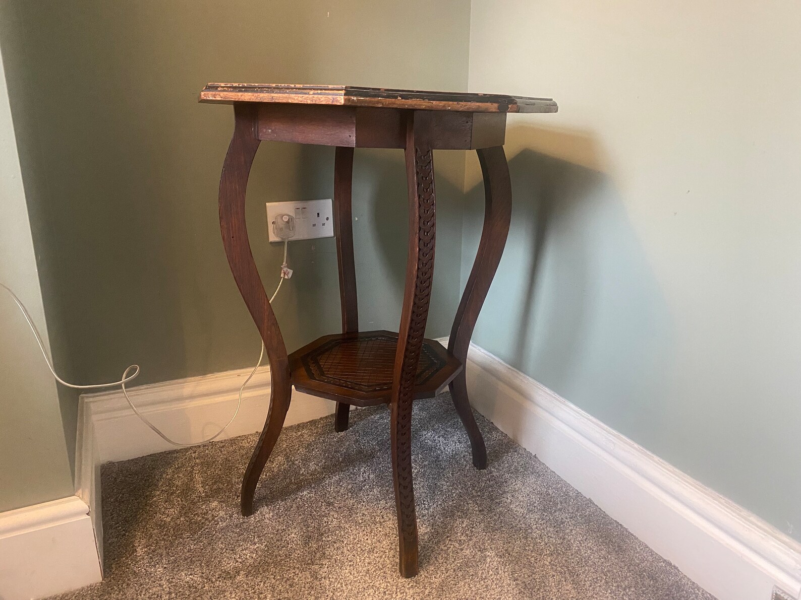 Antique Victorian Hexagonal Side Table With Carved Details Vintage ...