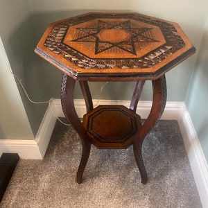 Antique Victorian Hexagonal Side Table With Carved Details Vintage ...