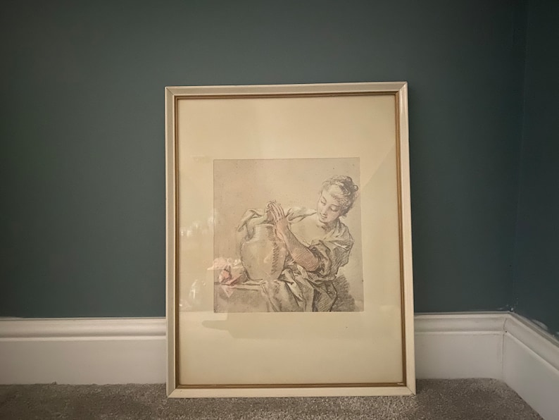 Francois Boucher Girl With A Jug. Vintage Framed Print of A Pencil ...