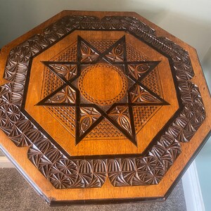 Antique Victorian Hexagonal Side Table With Carved Details Vintage ...