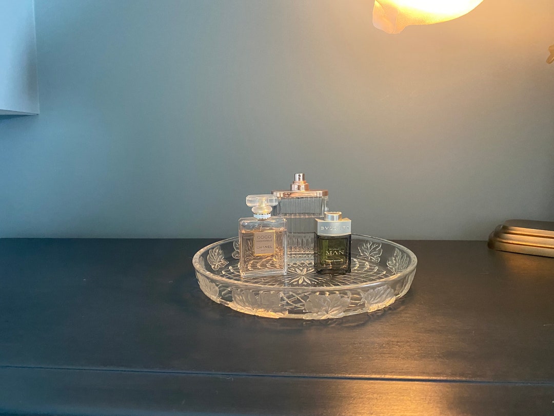 Vintage Round Cut Glass Art Deco Glass Dressing Table Vanity Tray ...