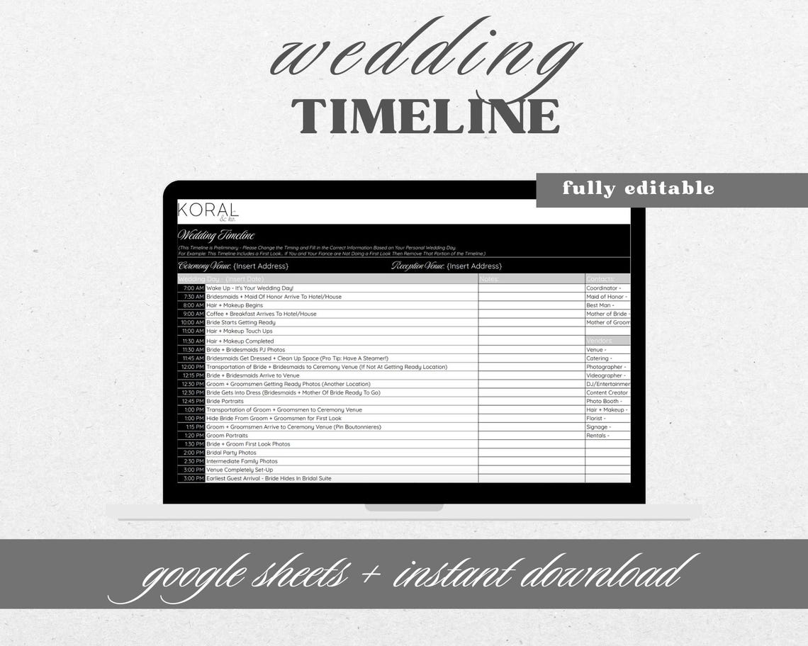 Wedding Timeline Spreadsheet, Customizable Google Sheets (digital ...