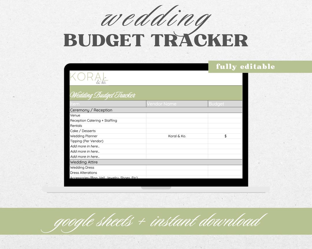 Wedding Budget Spreadsheet, Wedding Budget Tracker, Wedding Organizer ...