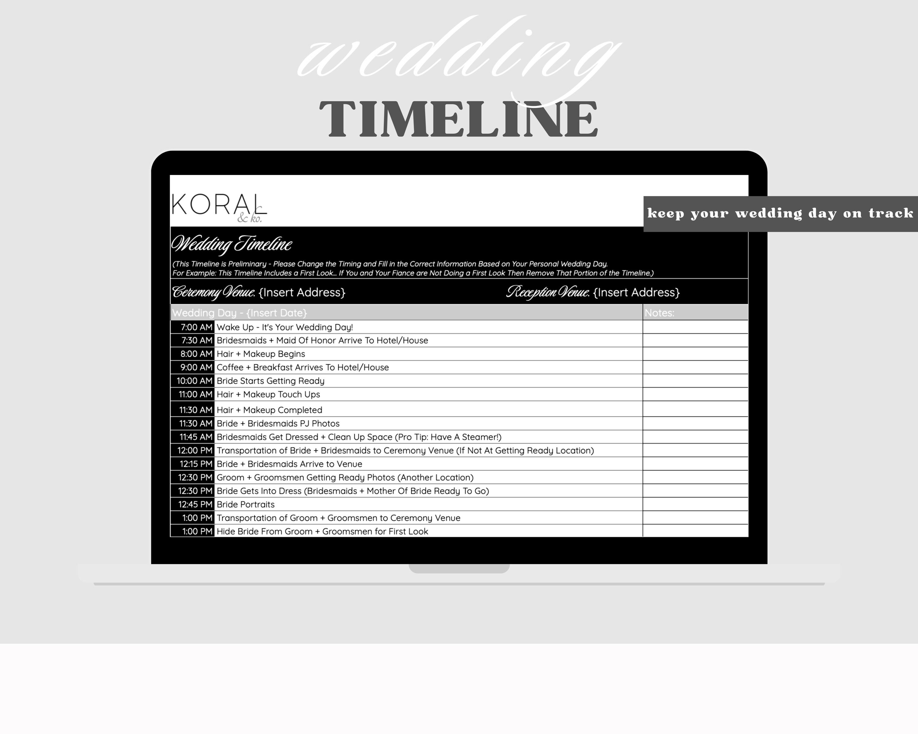 Wedding Timeline Spreadsheet, Customizable Google Sheets (digital ...