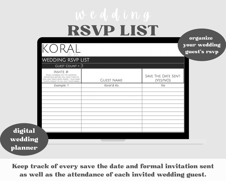 Wedding RSVP Spreadsheet, Wedding Guest RSVP List, Wedding Guests, RSVP ...