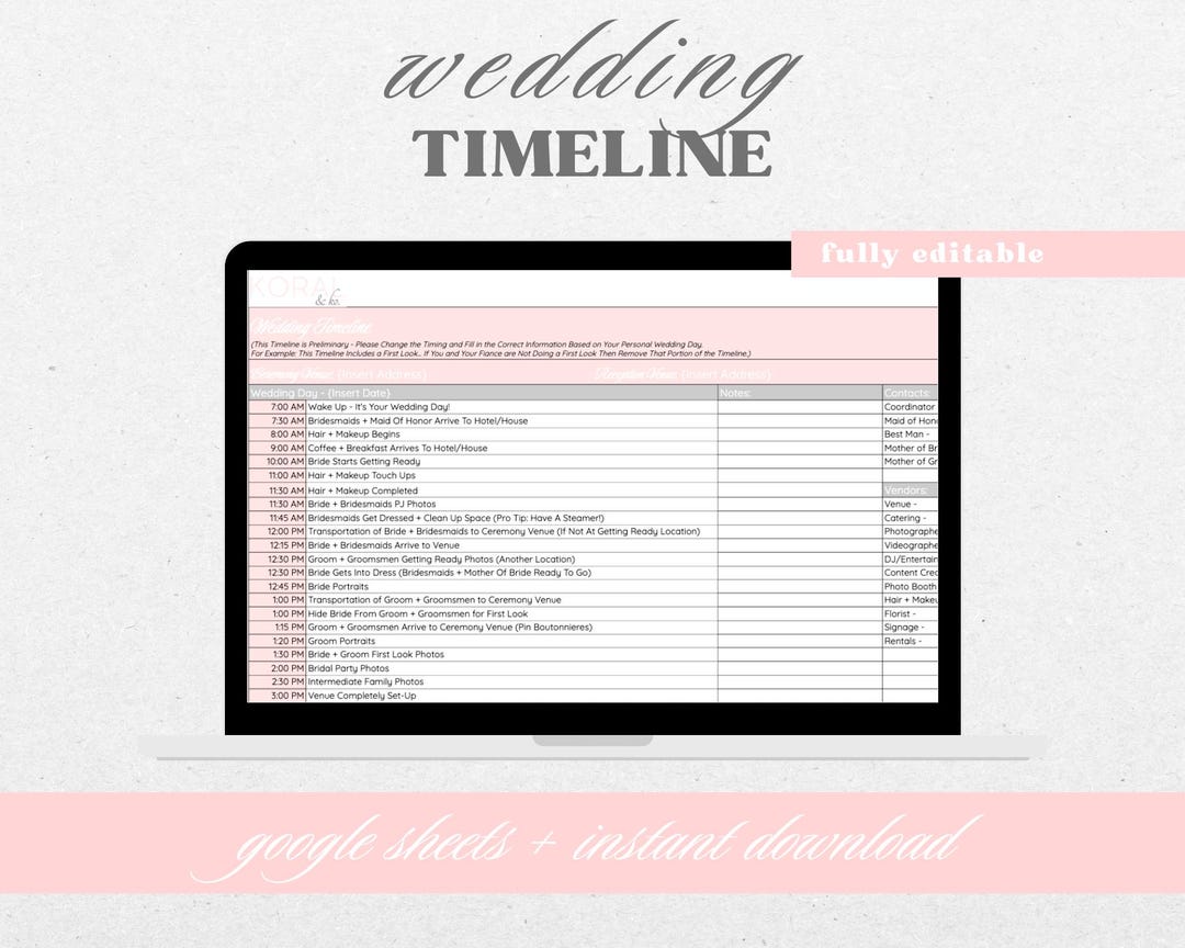 Wedding Timeline Spreadsheet, Customizable Google Sheets (digital ...
