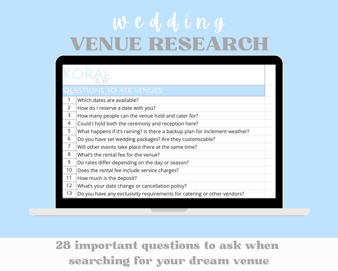 Wedding Venue Spreadsheet, Wedding Venue Research, Venue Comparison ...