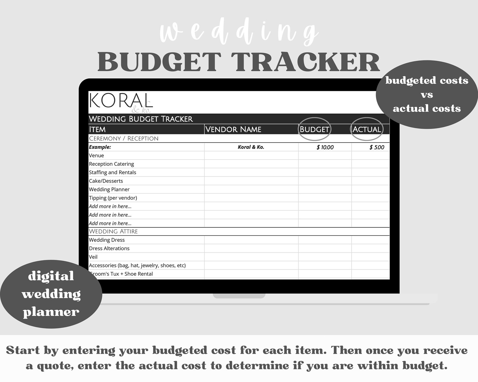 Wedding Budget Spreadsheet Wedding Budget Tracker Wedding - Etsy