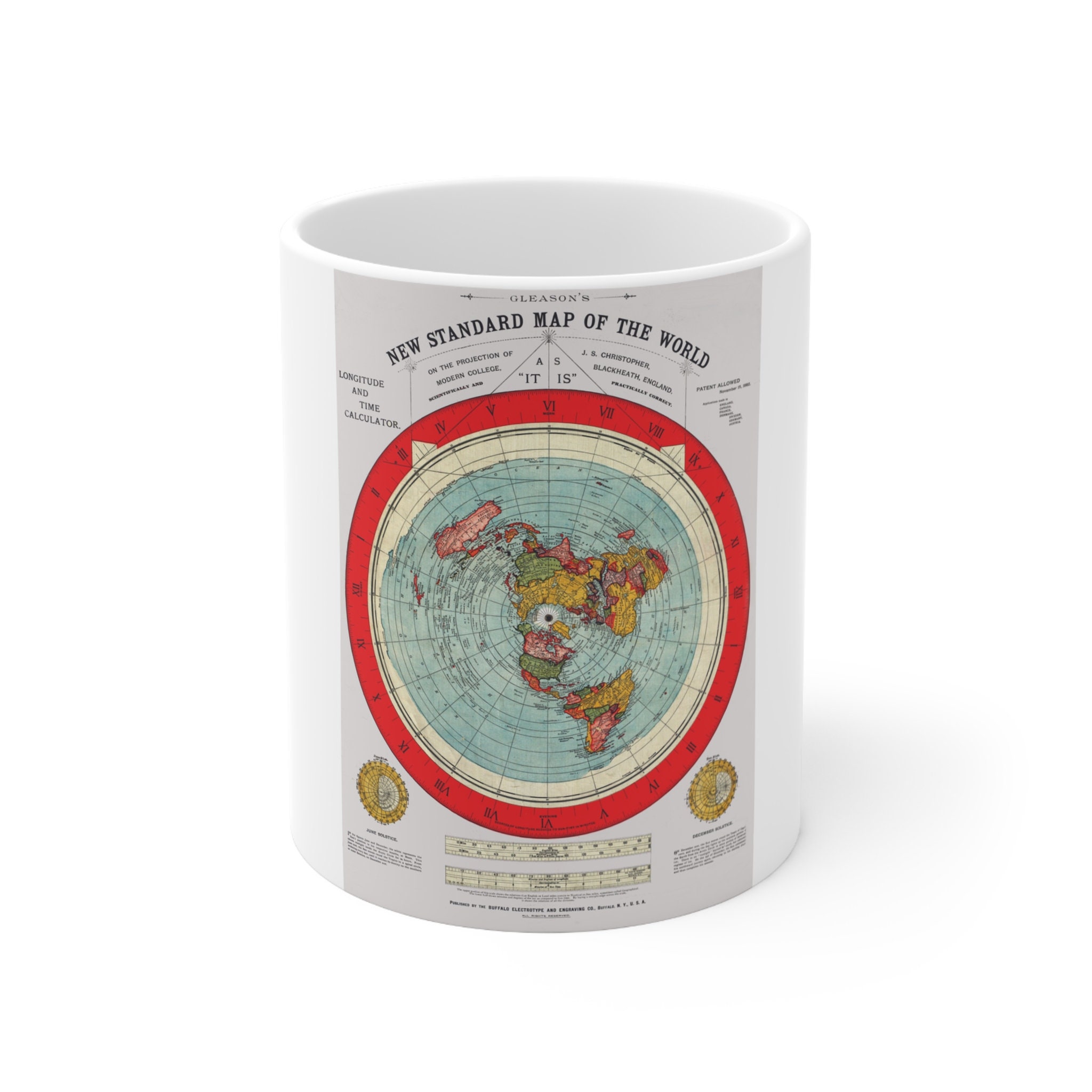 Flat Earth Mug | Gleason's 1892 World Map | 11oz Ceramic Coffee Cup ...