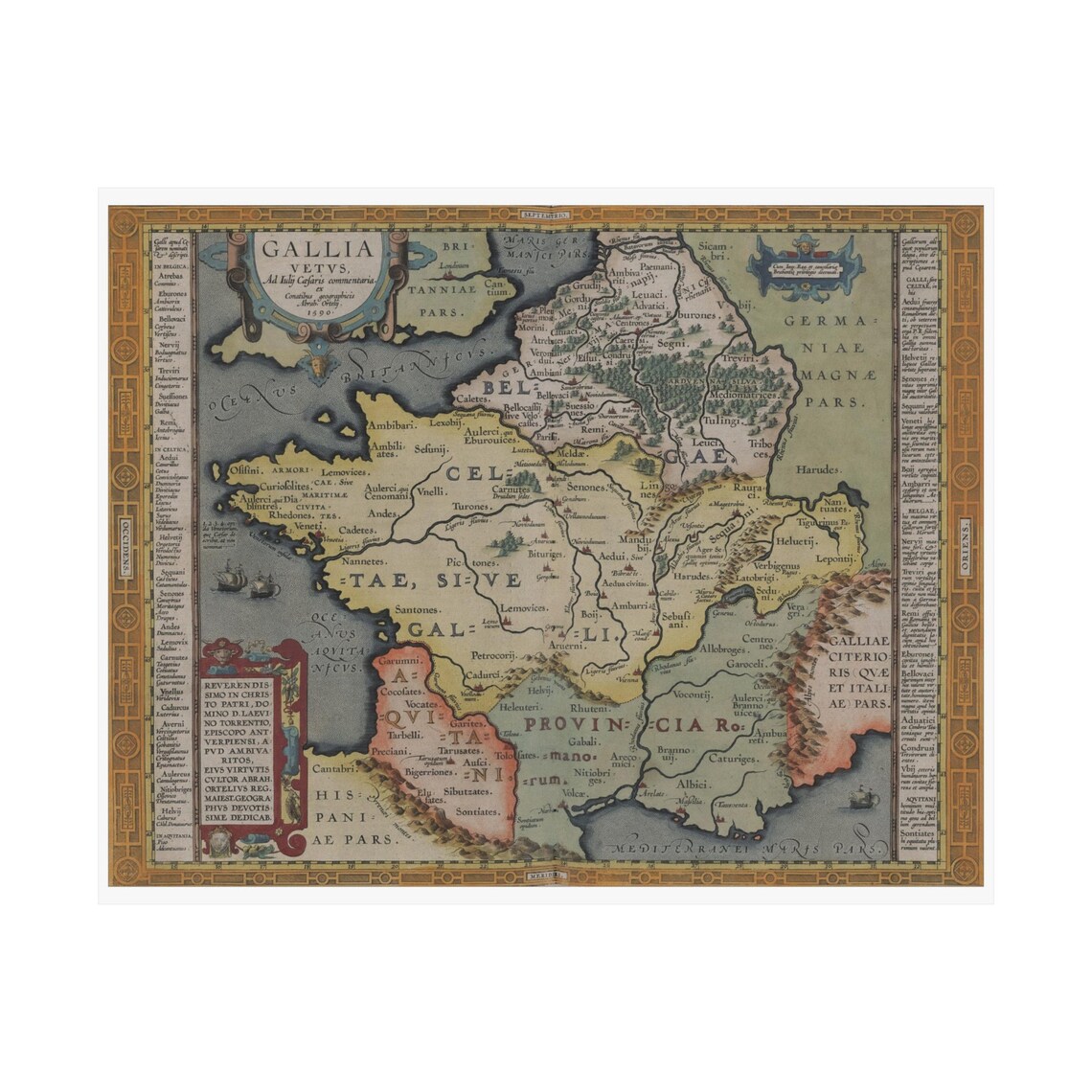 Gallia Vetvs Map Circa 1590 Showing Ancient Western Europe Premium ...
