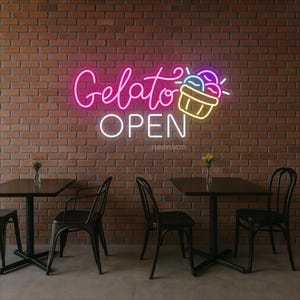 Gelato Open Neon Sign – LED Window Light for Gelato Shop, Ice Cream ...
