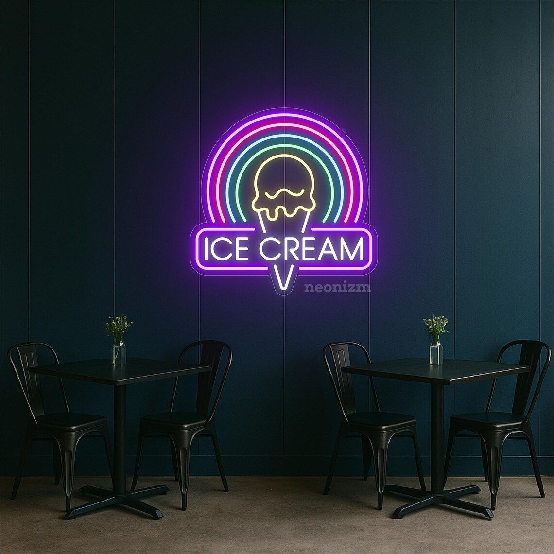 Rainbow Ice Cream Neon Sign – Colorful LED Dessert Shop Sign – Cute ...