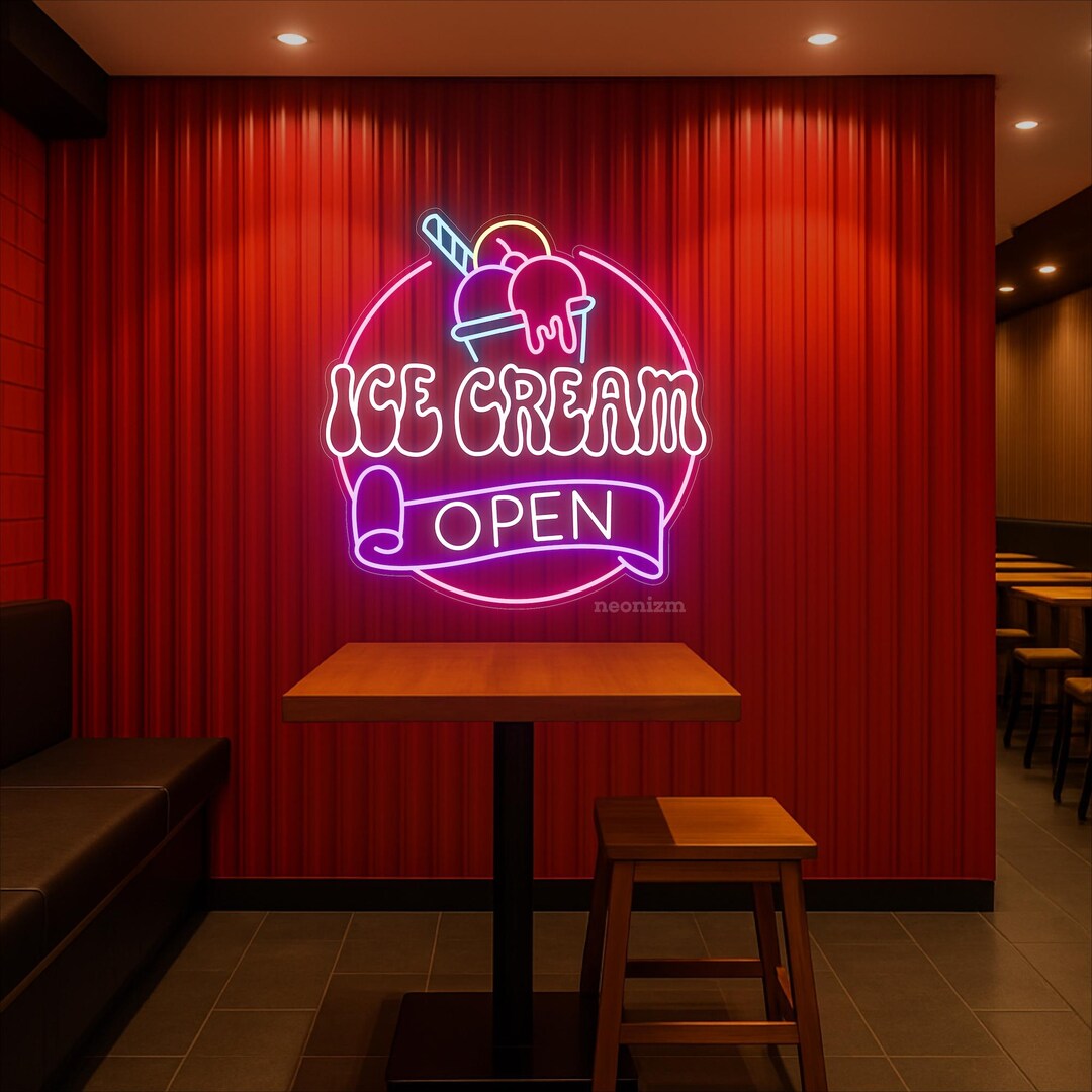 Ice Cream Open Neon Sign – LED Storefront Light for Ice Cream Shop ...