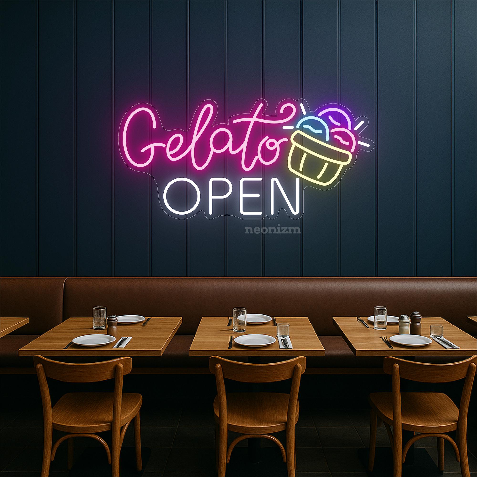 Gelato Open Neon Sign – LED Window Light for Gelato Shop, Ice Cream ...