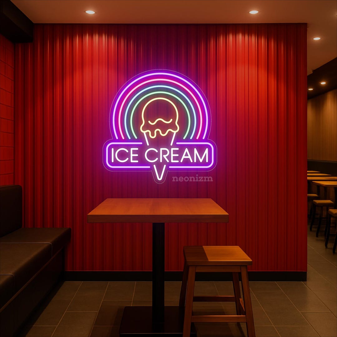Rainbow Ice Cream Neon Sign – Colorful LED Dessert Shop Sign – Cute ...