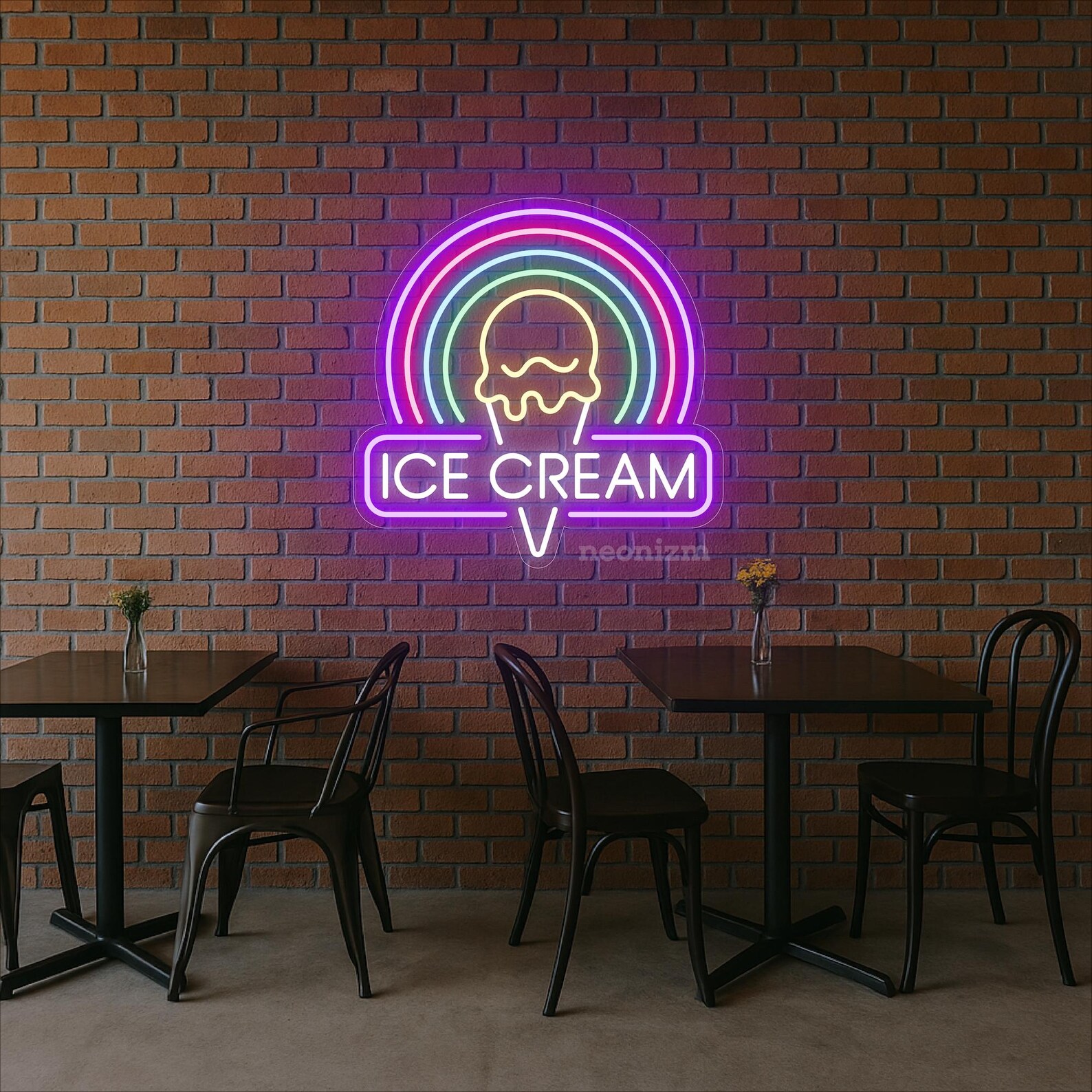 Rainbow Ice Cream Neon Sign – Colorful LED Dessert Shop Sign – Cute ...