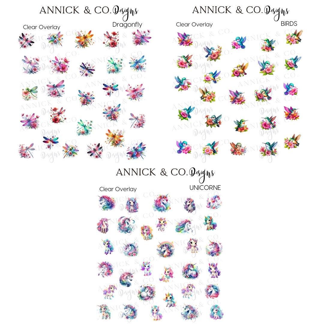 Cute Spring Waterdecals for Nails UNICORN, DRAGONFLY, BIRDS, Cute ...