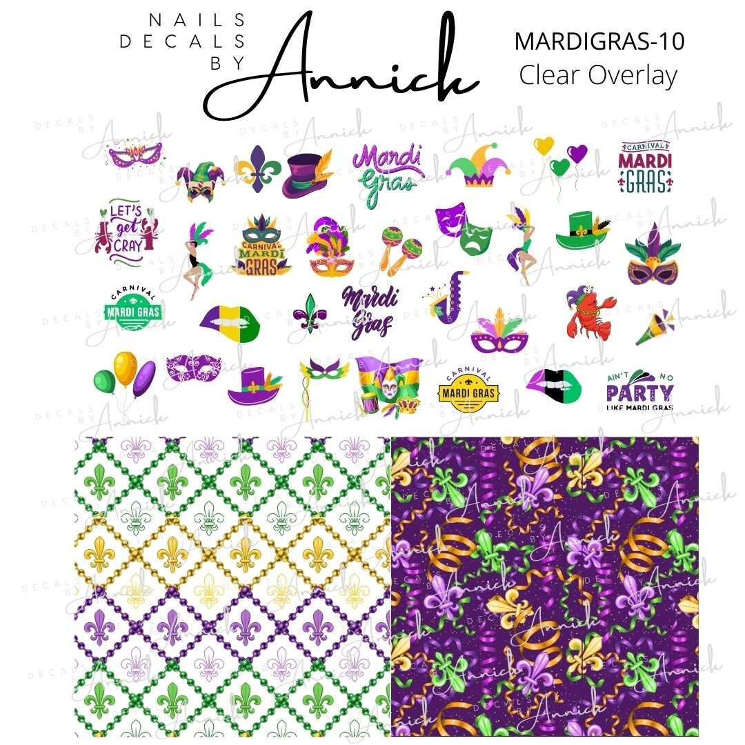 Water Transfer Decals, MARDI GRAS Festival Party Nail Stickers / FAT ...