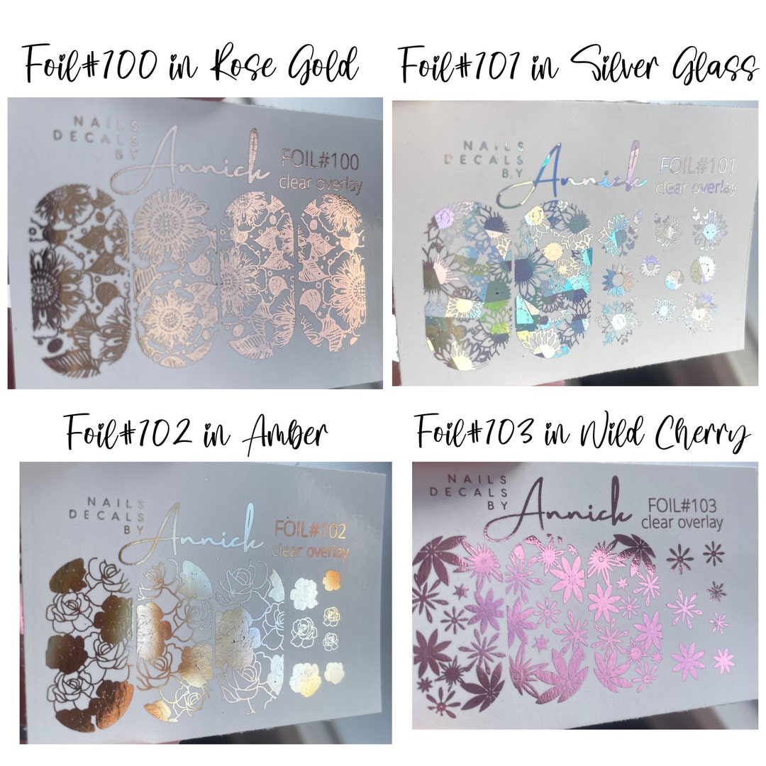 METALLIC Decals, PINK Nail Stickers, Hibiscus, Moon , Cherries ...