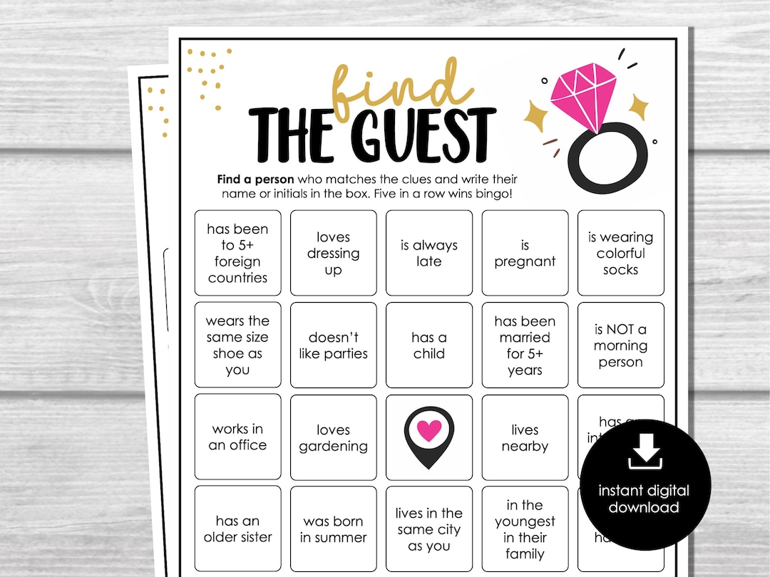 Engagement Party Game, Wedding Bingo Game, Find the Guest, Icebreaker ...