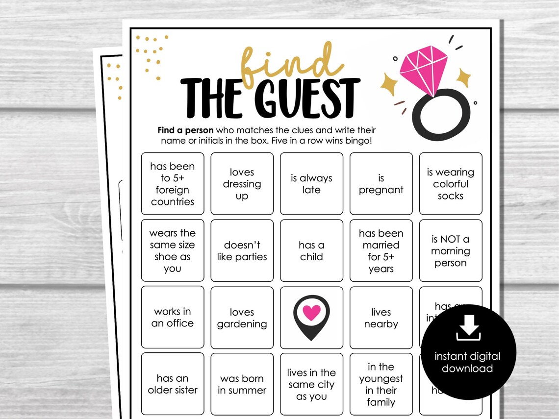 Engagement Party Game Wedding Bingo Game Find the Guest - Etsy