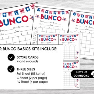 Patriotic BUNCO Printable Bundle | Score Cards | Tally and Table Cards ...