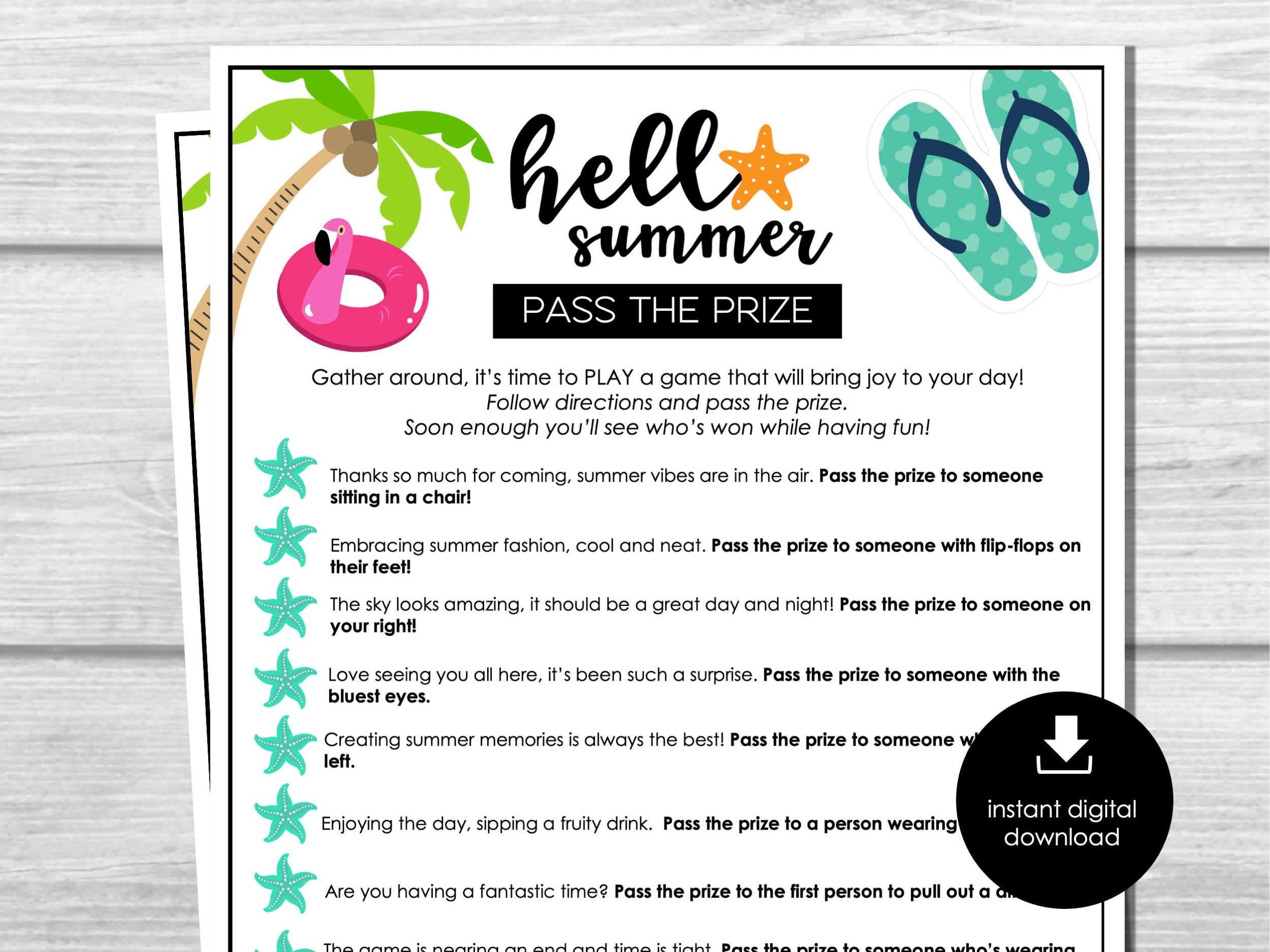 Pass the Prize, Summer Party Game, Printable Left Right Game, Fun Gift ...