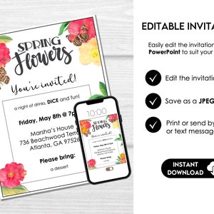 Spring Flowers Bunco Party Kit: Score Cards & Editable Invitation (PDF ...