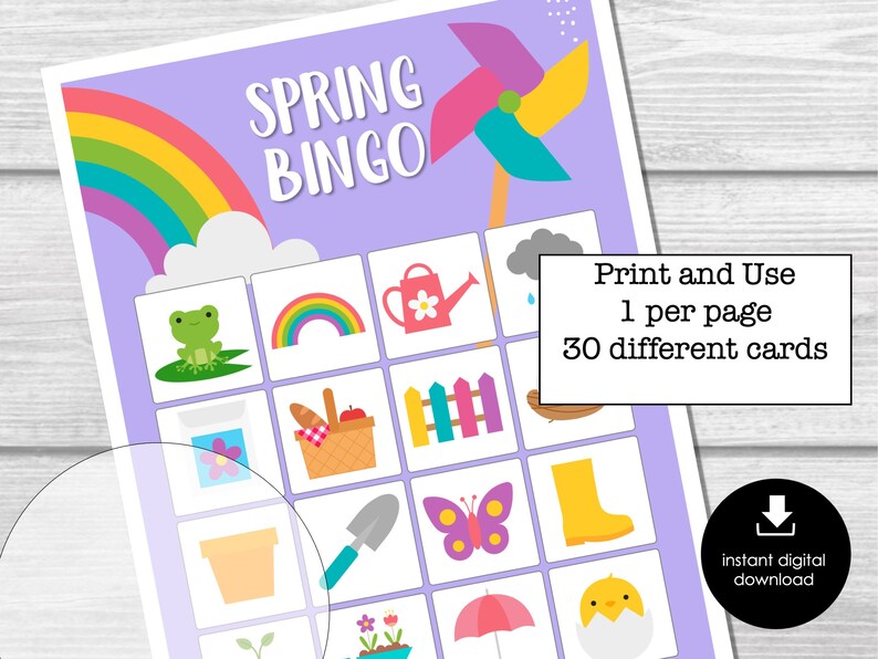 Spring Bingo Game for Kids: Printable Classroom Party (digital Download ...