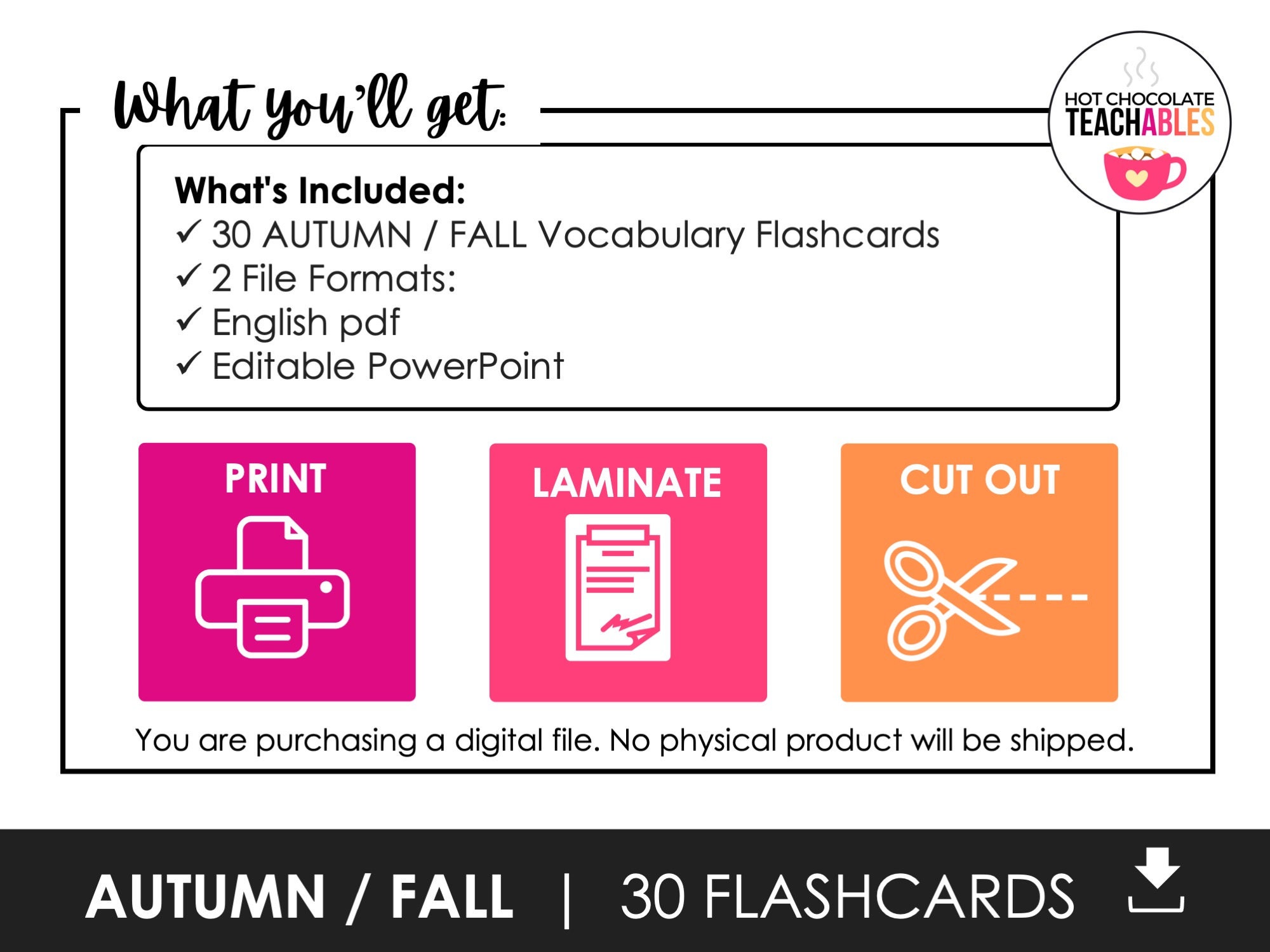 Autumn Printable Flashcards for Kids, Fall Vocabulary Cards, Editable ...