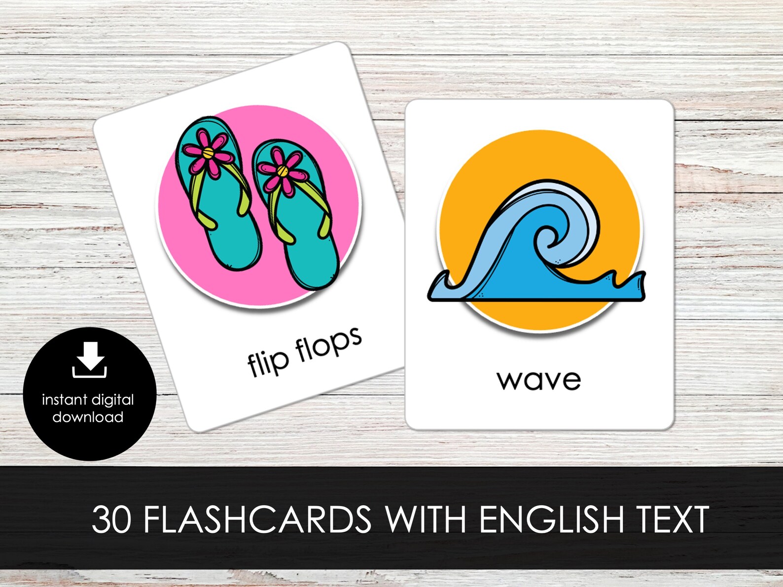 Summer Printable Flashcards for Kids, Summer Vocabulary Cards, Editable ...
