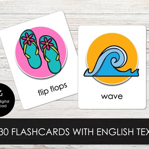 Summer Printable Flashcards for Kids, Summer Vocabulary Cards, Editable ...