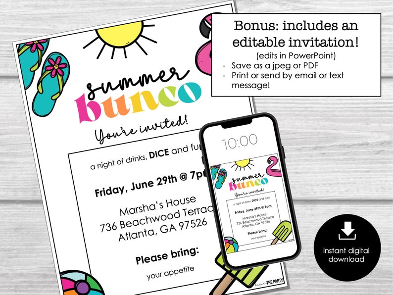 Summer Bunco Score Cards Beach Bunco Invitation July Summer - Etsy